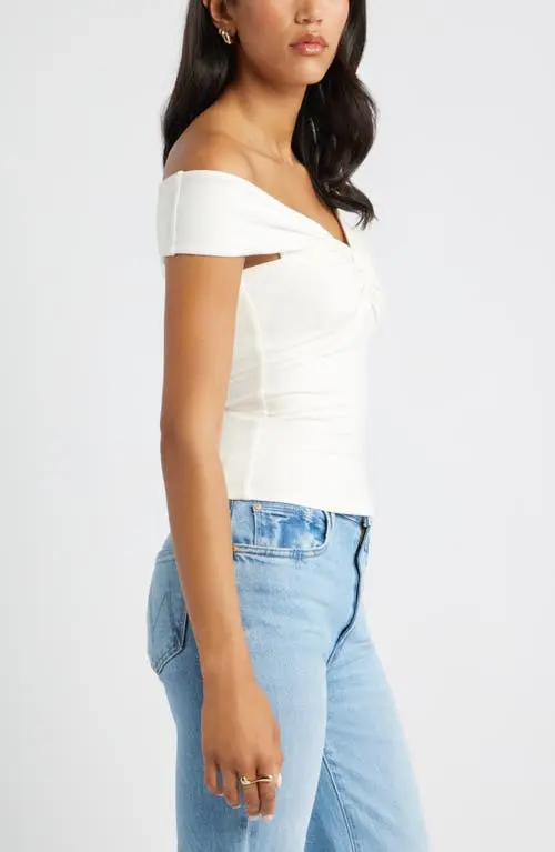 Open Edit Twist Front Off-The-Shoulder Top In White Whisper - 55